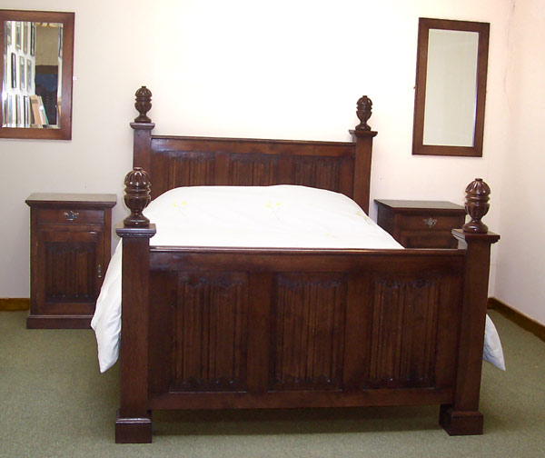 Linenfold Carved Low Bed
